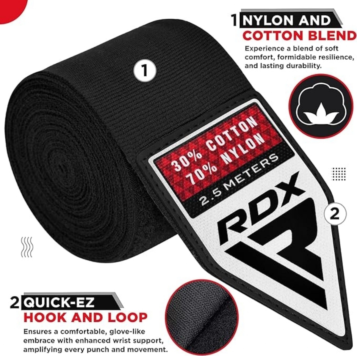 RDX Hand Wraps Pro 2.5m Black