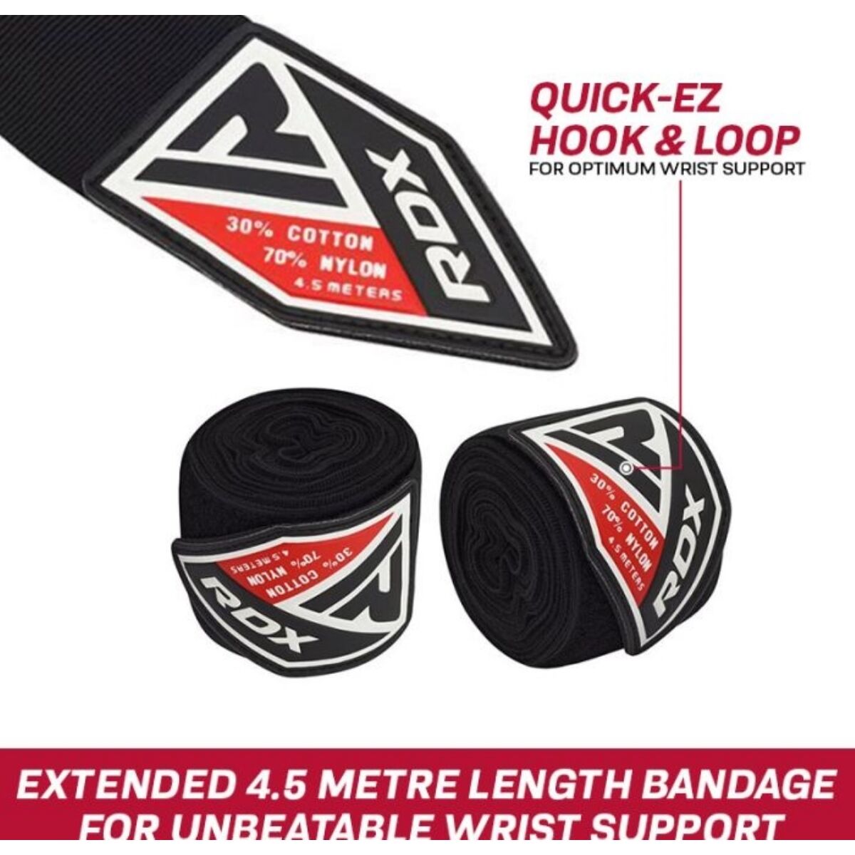 RDX WX Professional Boxing Hand Wraps 4.5 m – Black